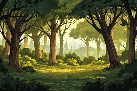Forest Background With Trees And Grass Stock Illustration Illustration Of Plant Outdoor