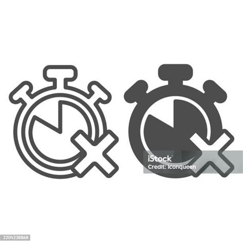 스톱워치 시계 및 십자 선 및 솔리드 아이콘 프로젝트 일정 개념 벡터 그래픽입니다 시계 및 작업 완료 오류 흰색 배경에 실패 표시 모바일 또는 웹 디자인을위한 개요 스타일