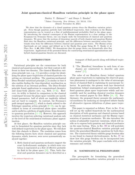 Pdf Joint Quantum Classical Hamilton Variation Principle In The Phase