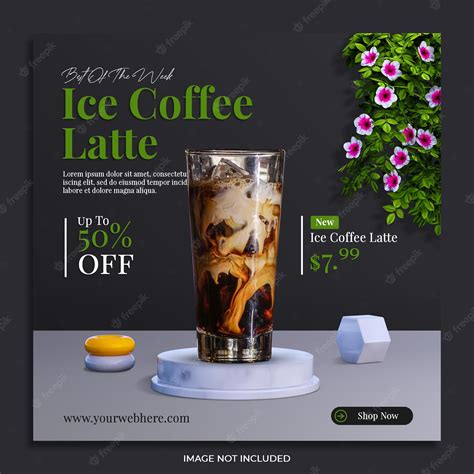 커피 숍 음료 메뉴 프로모션 소셜 미디어 인스 타 그램 포스트 배너 템플릿 프리미엄 Psd 파일