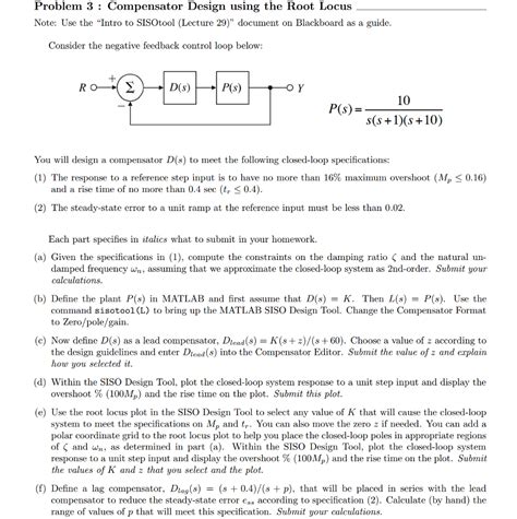 Problem Compensator Design Using The Root Locus Chegg