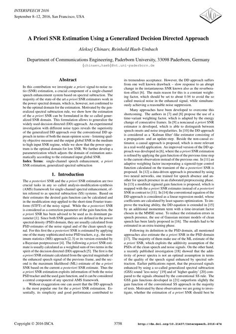 Pdf A Priori Snr Estimation Using A Generalized Decision Directed Approach