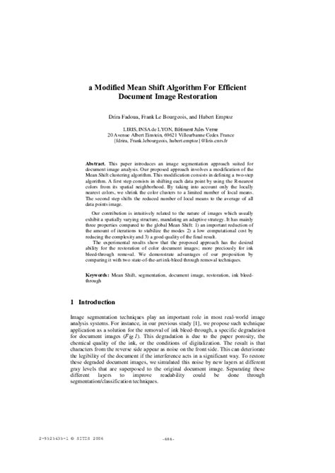 Pdf A Modified Mean Shift Algorithm For Efficient Document Image Restoration