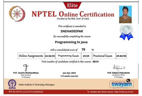 Sneha Deepak Bavirisetti On Linkedin Nptel Programminginjava Silvermedal