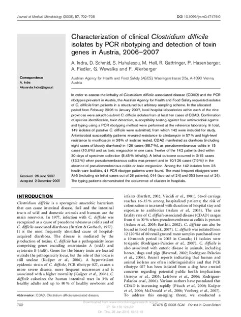 Pdf Characterization Of Clinical Clostridium Difficile Isolates By Pcr Ribotyping And