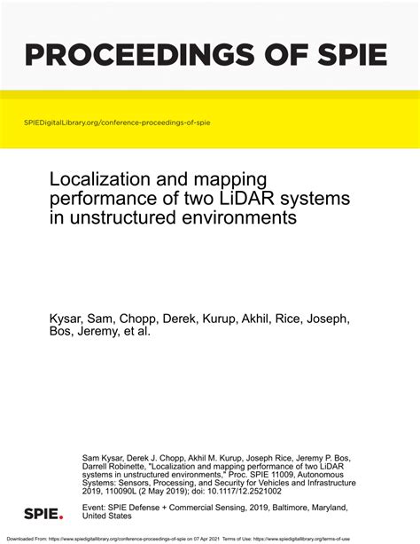 pdf localization and mapping performance of two lidar systems in