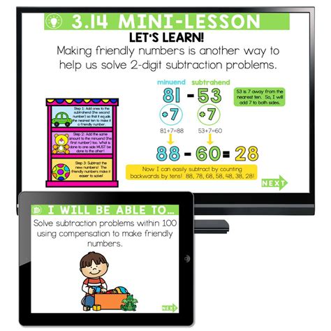 Lucky To Learn Math 2 Digit Subtraction With Friendly Numbers Lesson 314 Teaching Slides