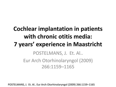 Ppt Cochlear Implantation In Patients With Chronic Otitis Media 7 Years Experience In