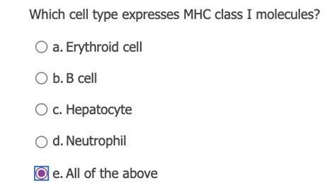 Solved Which Cell Type Expresses MHC Class I Molecules O A Chegg