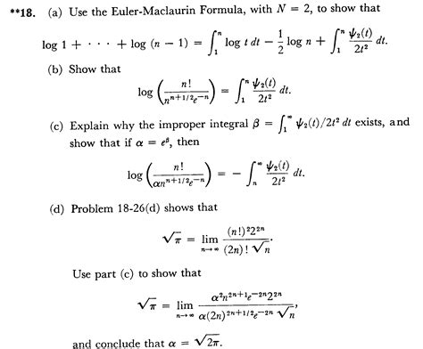 Real Analysis Euler Maclaurin Formula And Stirlings Approximation Spivak Calculus Problem 27