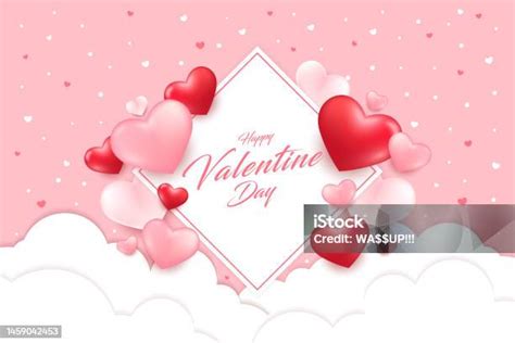 해피 발렌타인 데이와 화이트 데이 세일 배너 현실적인 하트 모양의 빨간색 분홍색 및 흰색 풍선으로 만든 테두리 프레임이 있는