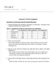 Pre Lab Pdf Pre Lab Wednesday October AM X X X X X X X X