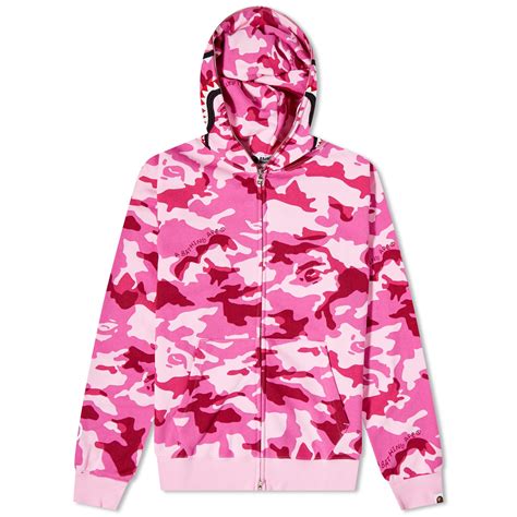 A Bathing Ape Woodland Camo Shark Full Zip Hoodie Pink End Gb