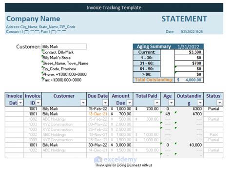 Excel Invoice Tracker Format And Usage ExcelDemy