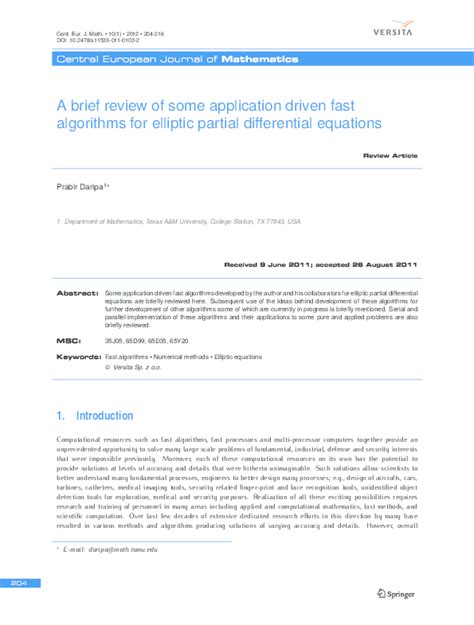 Pdf Central European Journal Of Mathematics A Brief Review Of Some Application Driven Fast