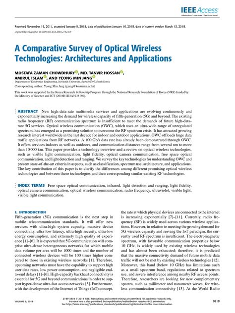 A Comparative Survey Of Optical Wireless Technologies Architectures And Applications Pdf