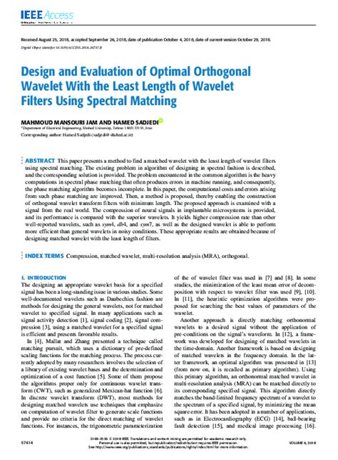 Pdf Design And Evaluation Of Optimal Orthogonal Wavelet With The