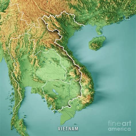 Vietnam 3d Render Topographic Map Color Border Digital Art By Frank Ramspott Pixels