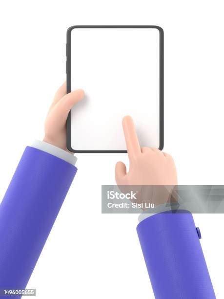 만화 제스처 아이콘 모형3d 손 터치 스마트폰 만화 아이콘 또는 휴대 전화 사용의 모형 흰색 배경에 3d 렌더링 3차원 형태에 대한 스톡 사진 및 기타 이미지 Istock