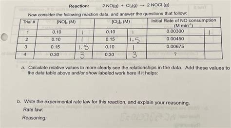 [solved] Reaction 2no G Cl2 G 2nocl G Now Consider The