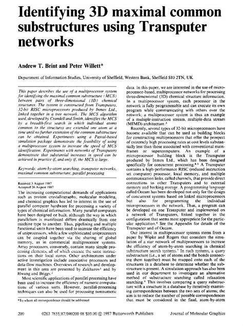 Pdf Identifying 3d Maximal Common Substructures Using Transputer