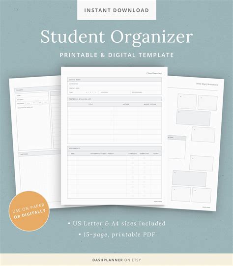 Student Organizer Printables For Back To School Class Planner With