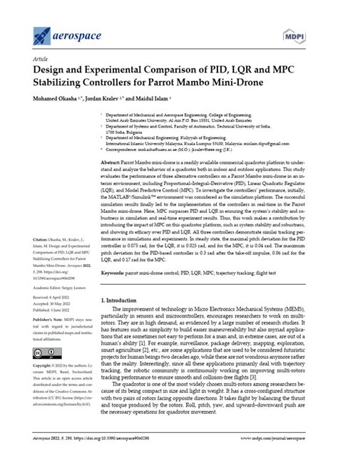 design and experimental comparison of pid lqr and mpc mambo pdf