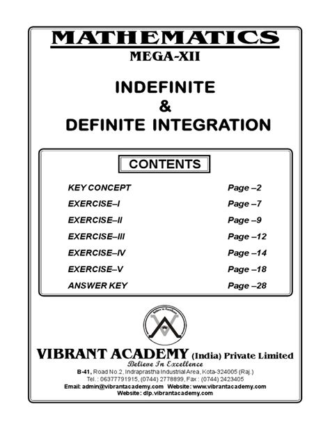 indefinite and definite integration xii pdf integral