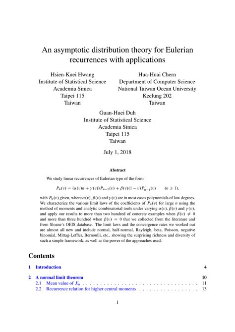 Pdf An Asymptotic Distribution Theory For Eulerian Recurrences With