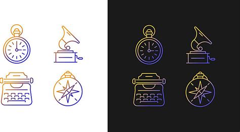 Gradient Icons Set Of Vintage Items For Both Dark And Light Modes Vector Dark Web