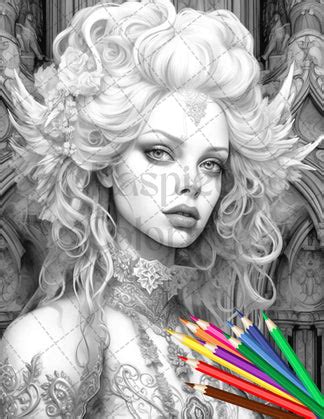 40 Beautiful Gothic Girls Grayscale Coloring Pages Printable For Adult