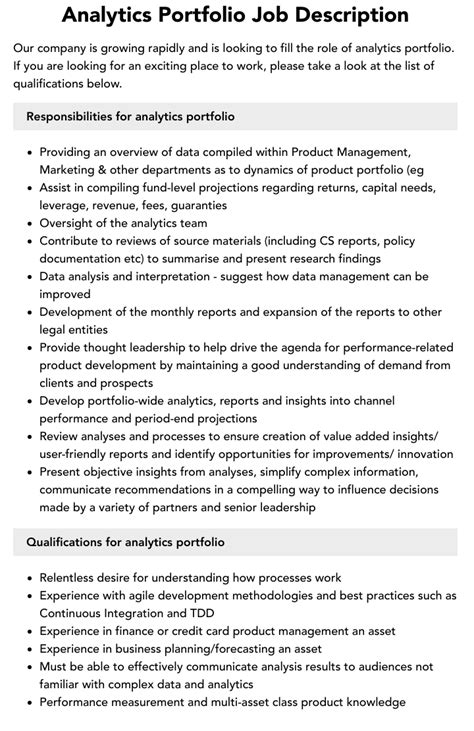 Analytics Portfolio Job Description Velvet Jobs