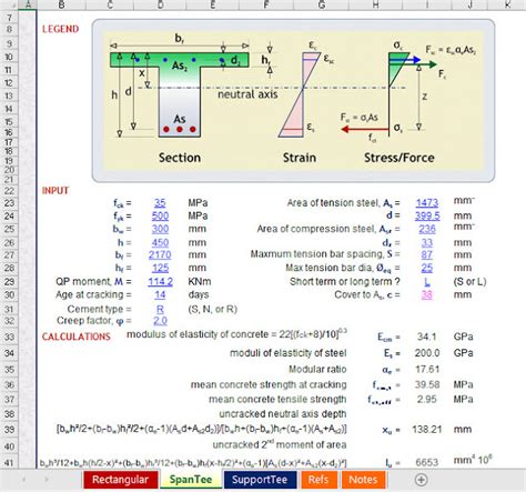 Crack Width Calculation Spreadsheet