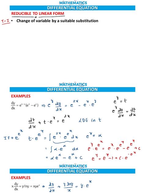 Differential Equation Reducible To Linear Form Pdf Tangent