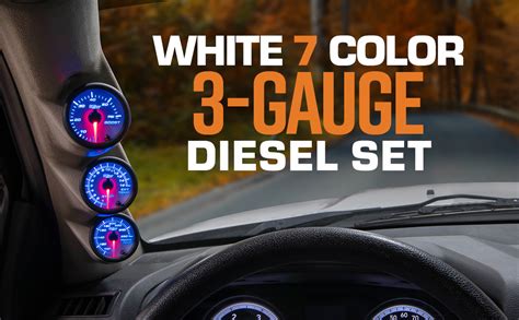 Glowshift Gauges White 7 Color 3 Gauge Diesel Set 60 Psi Boost 2400° F Exhaust Gas