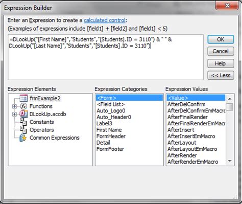 DLookUp Access Expression Builder VBA And VB Net Tutorials Education And Programming Services