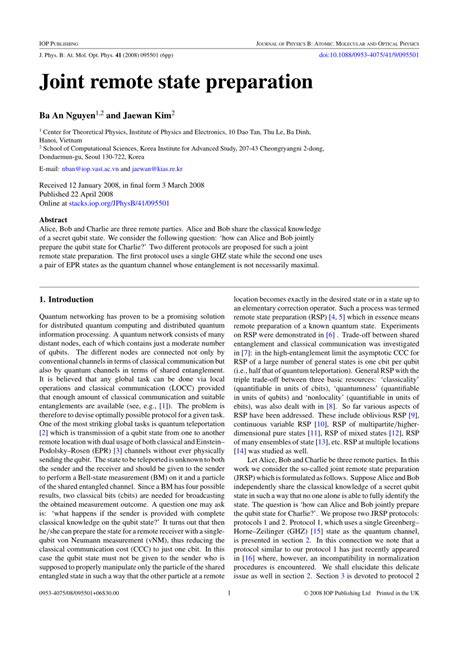 Pdf Joint Remote State Preparation