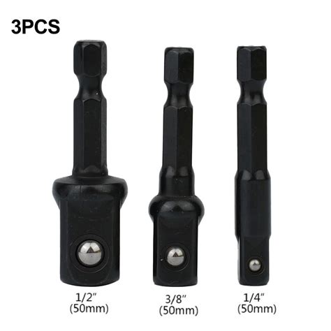 3pc Socket Adapter 1 4 3 8 1 2inch Nut Driver Sockets Hex Shank Extension