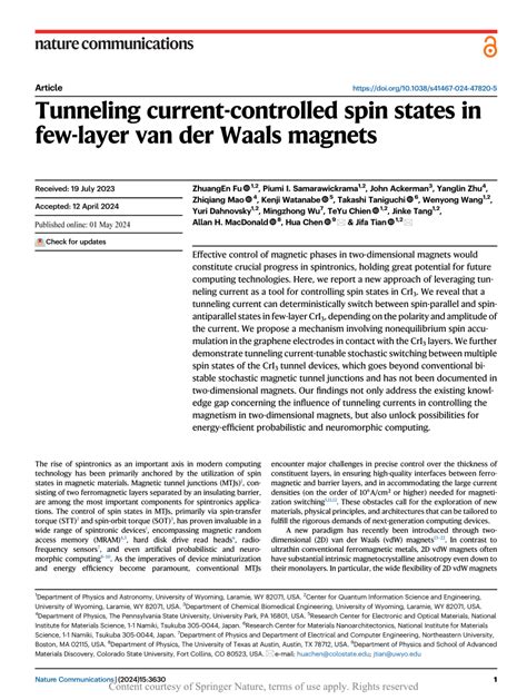 Pdf Tunneling Current Controlled Spin States In Few Layer Van Der