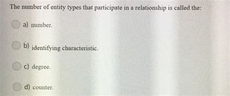 Solved The Number Of Entity Types That Participate In A