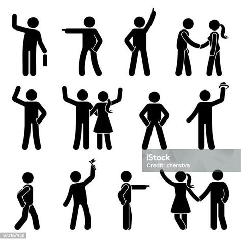 스틱 그림 다른 무기 위치 설정 화이트에 사람 아이콘 자세 기호 기호 그림을 흔들며 주머니에 손 손가락을 가리키고 남자에 대한