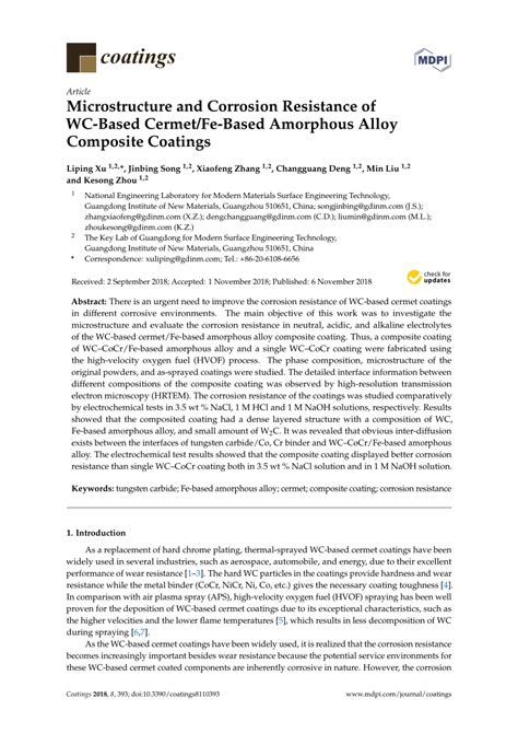 Pdf Microstructure And Corrosion Resistance Of Wc Based Cermetfe