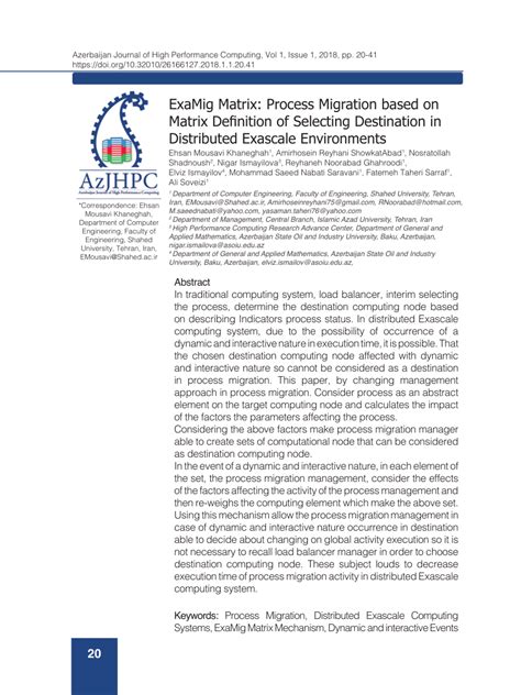 Pdf Examig Matrix Process Migration Based On Matrix Definition Of Selecting Destination In