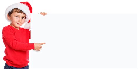 어린이 아이 소년 크리스마스 산타 클로스 포인팅 빈 배너 Copyspace 가리키기에 대한 스톡 사진 및 기타 이미지 가리키기 간판 공란 Istock