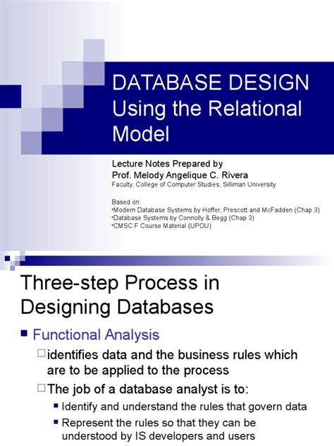 database design using the relational model lecture notes prepared by