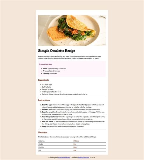 Frontend Mentor A Simple Omelette Recipe Page Built With Html And Css Coding Challenge Solution