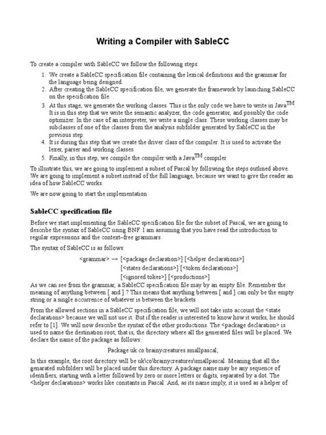 Writing A Compiler With Sablecc Pdf Method Computer Programming Compiler