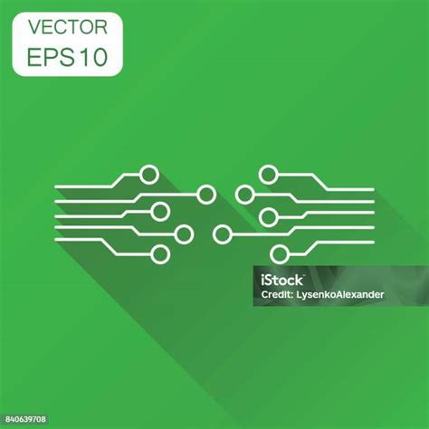 회로 보드 아이콘입니다 비즈니스 개념 기술 구조 그림 긴 그림자와 녹색 배경에 벡터 일러스트입니다 전자에 대한 스톡 벡터 아트