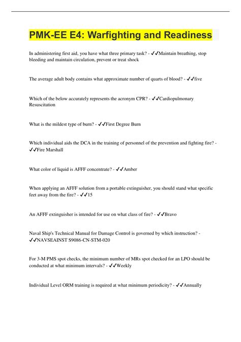 Pmk Ee E4 Warfighting And Readiness 55 Questions With 100 Correct Answers With Complete