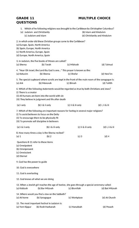 Grade 11 Past Questions Re Grade 11 Multiple Choice Questions Which
